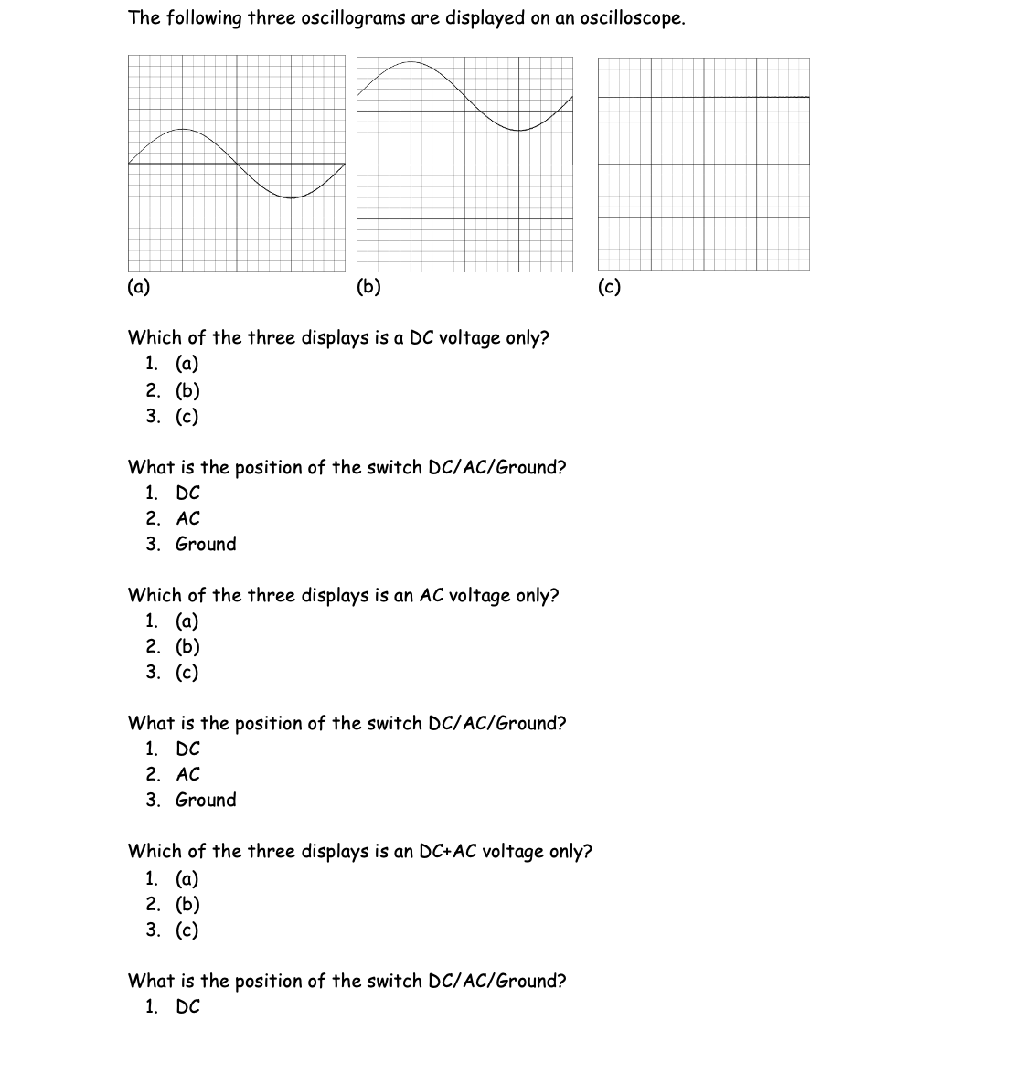 Solved The following three oscillograms are displayed on an | Chegg.com