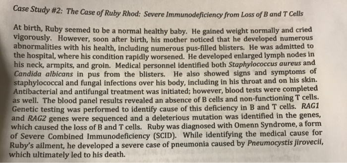 Solved Case Study #2: The Case of Ruby Rhod: Severe lmnmunod | Chegg.com