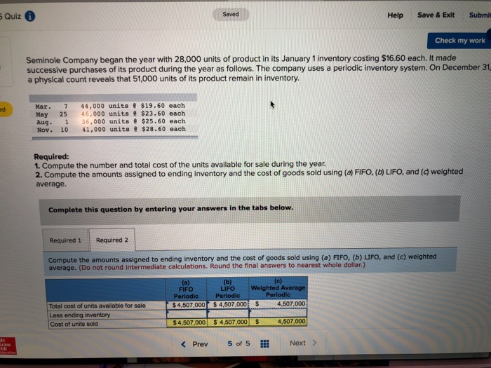 Solved Quiz Saved Help Save & Exit Submit Check my work | Chegg.com