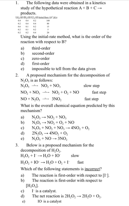 Solved 1 The Following Data Were Obtained In A Kinetics