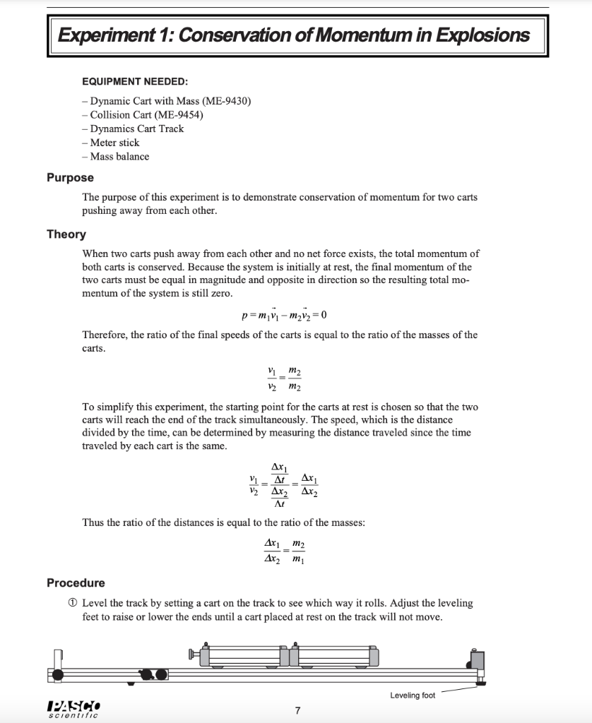 Solved Experiment 1: Conservation of Momentum in Explosions | Chegg.com