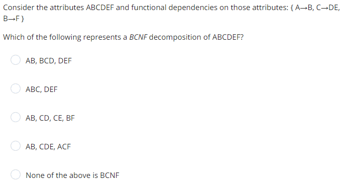 Solved Consider the attributes ABCDEF and functional | Chegg.com