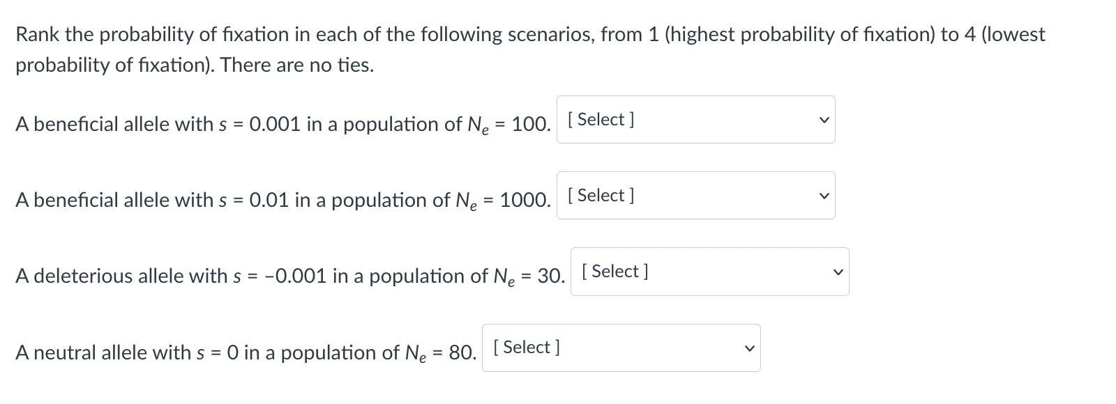 Solved Rank the probability of fixation in each of the | Chegg.com