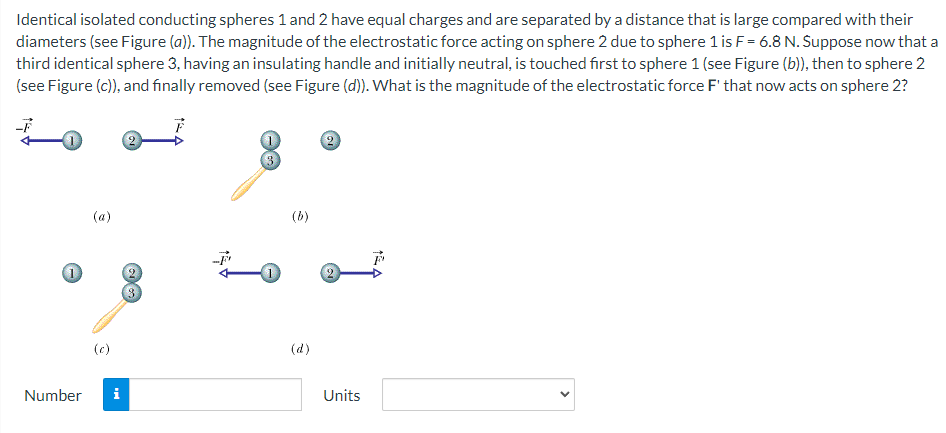 Solved Identical isolated conducting spheres 1 and 2 have | Chegg.com Solved Identical isolated conducting spheres 1 and 2 have | Chegg.com