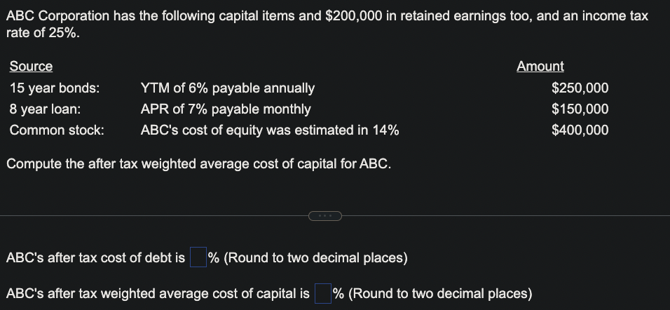 Solved ABC Corporation has the following capital items and | Chegg.com