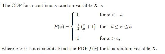 Solved The CDF for a continuous random variable X is | Chegg.com