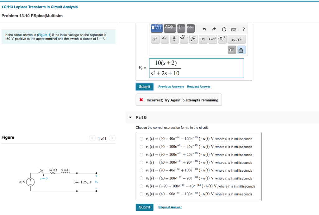 Solved CH13 Laplace Transform in Circuit Analysis Problem | Chegg.com