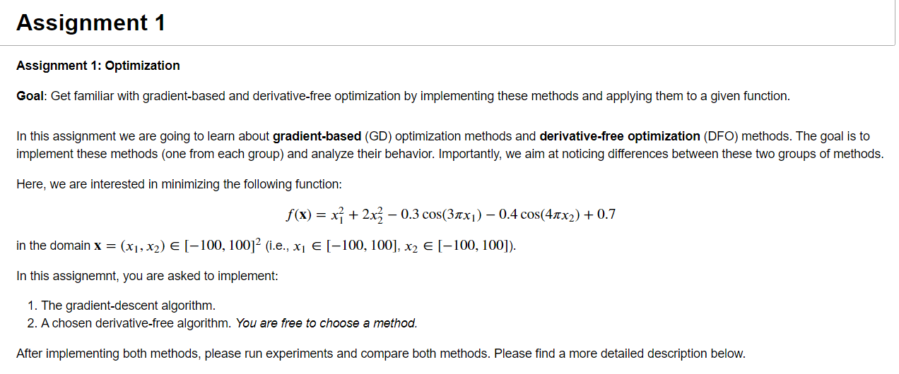 Solved Assignment 1 Assignment 1: Optimization Goal: Get | Chegg.com