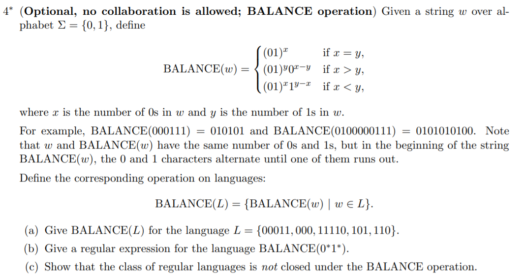 Solved 4* (Optional, no collaboration is allowed; BALANCE | Chegg.com