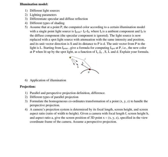 Illumination model: 1) Different light sources 2) | Chegg.com