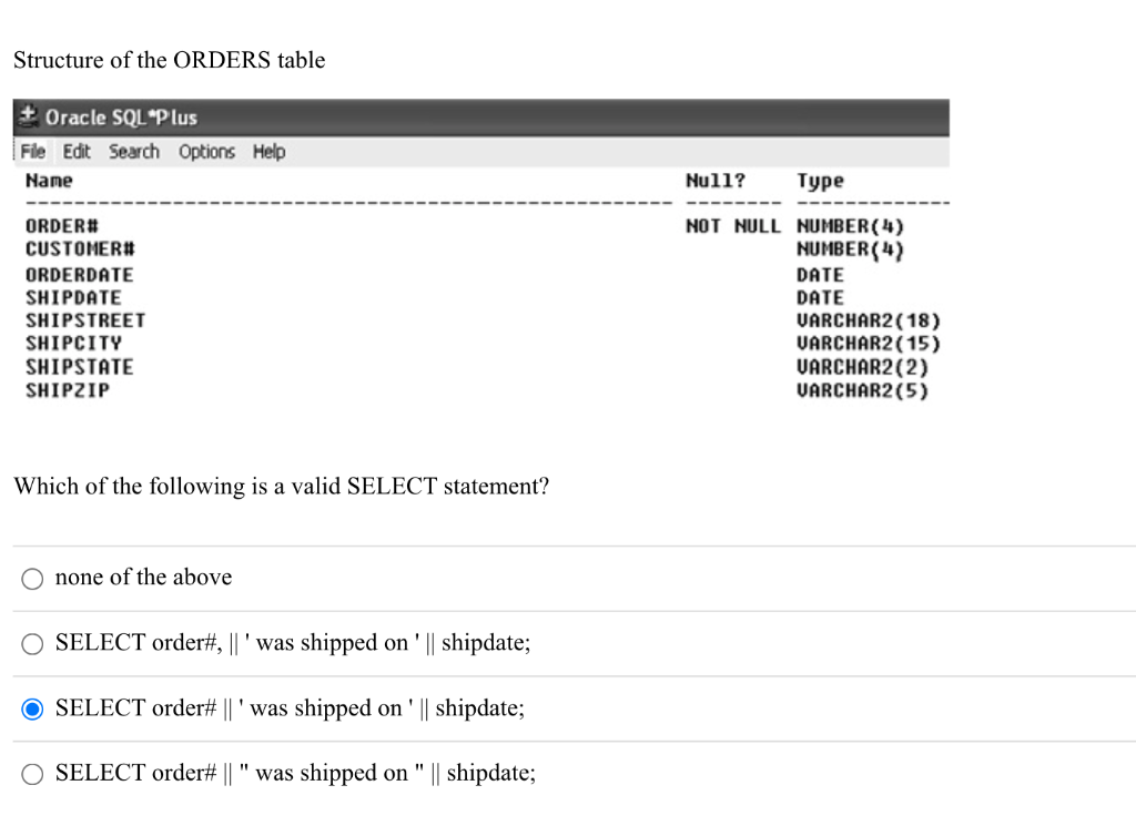 Solved Structure of the ORDERS table Which of the following | Chegg.com