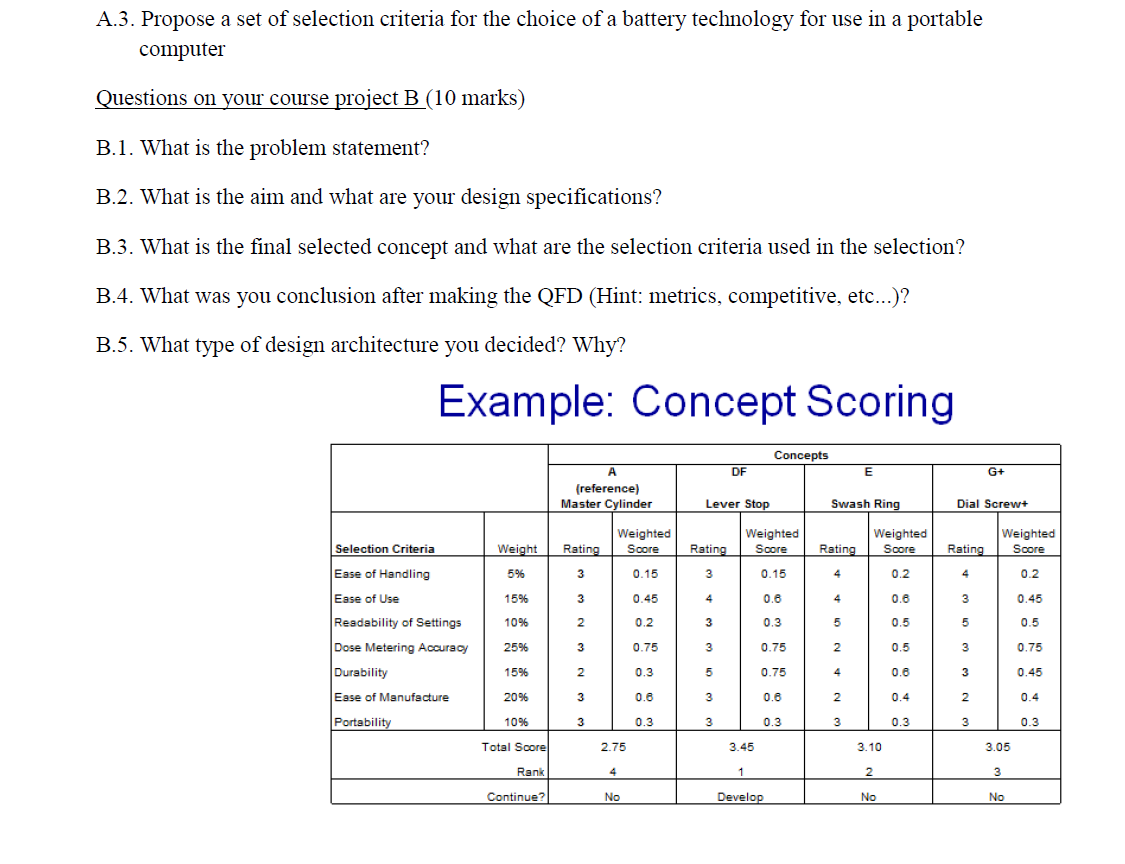Solved A.3. Propose a set of selection criteria for the | Chegg.com
