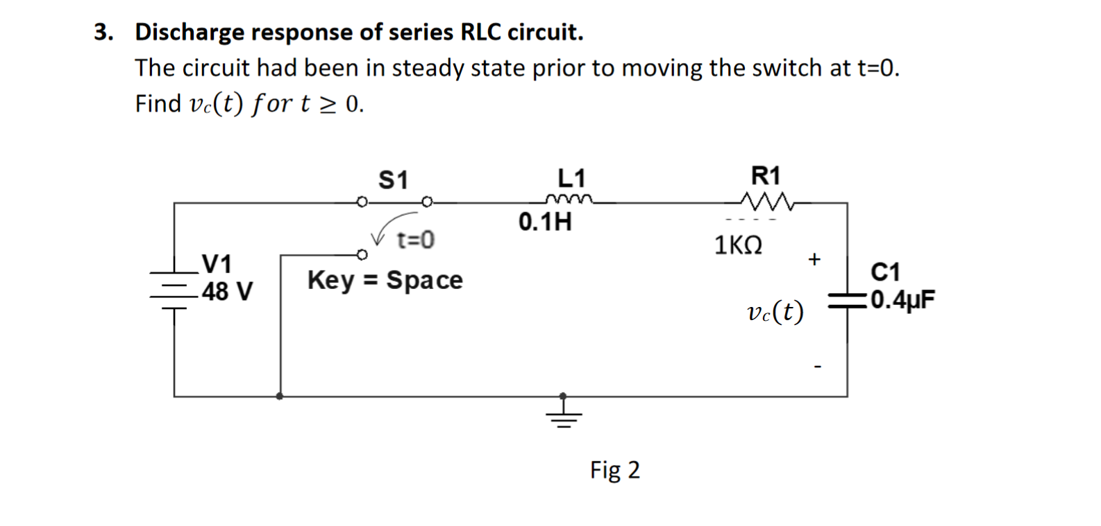 Solved 3. Discharge response of series RLC circuit. The | Chegg.com