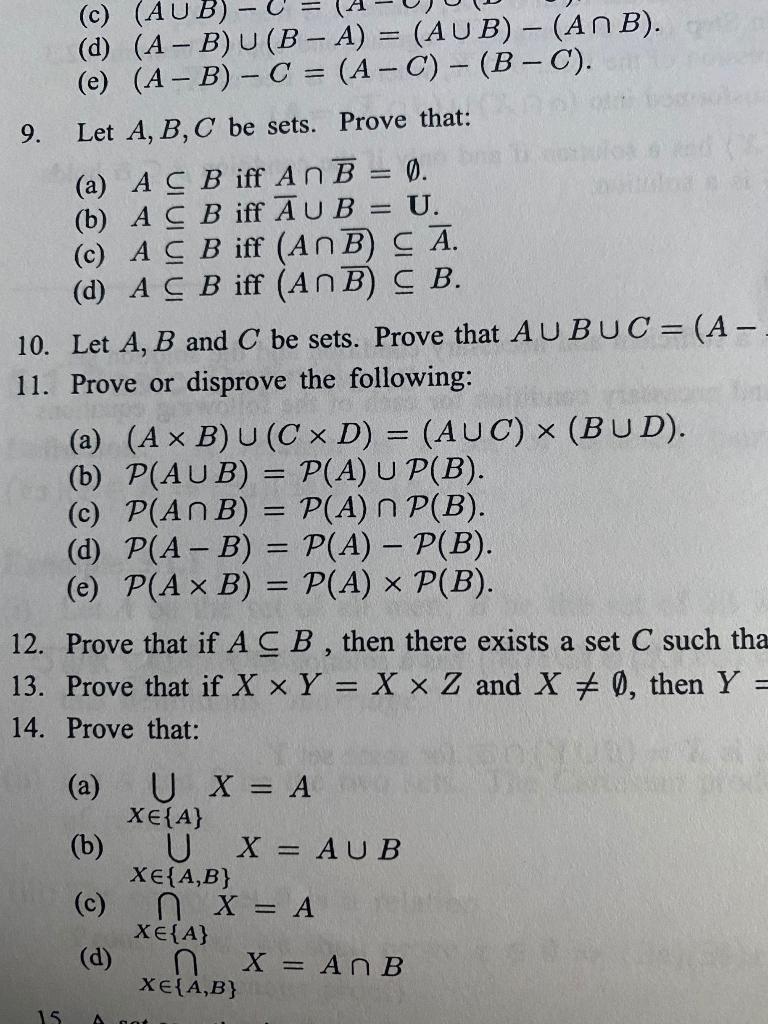 Solved 9. (c) (AUB) (d) (A - B) U (B - A) = (AUB) – (ANB). | Chegg.com