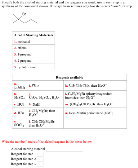 Solved Specify both the alcohol starting material and the | Chegg.com