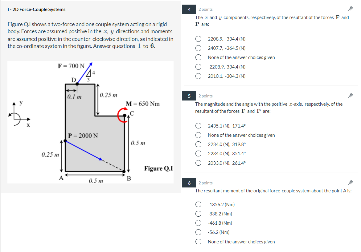 Solved 1 - 2D Force-Couple Systems 4 2 points The x and y | Chegg.com