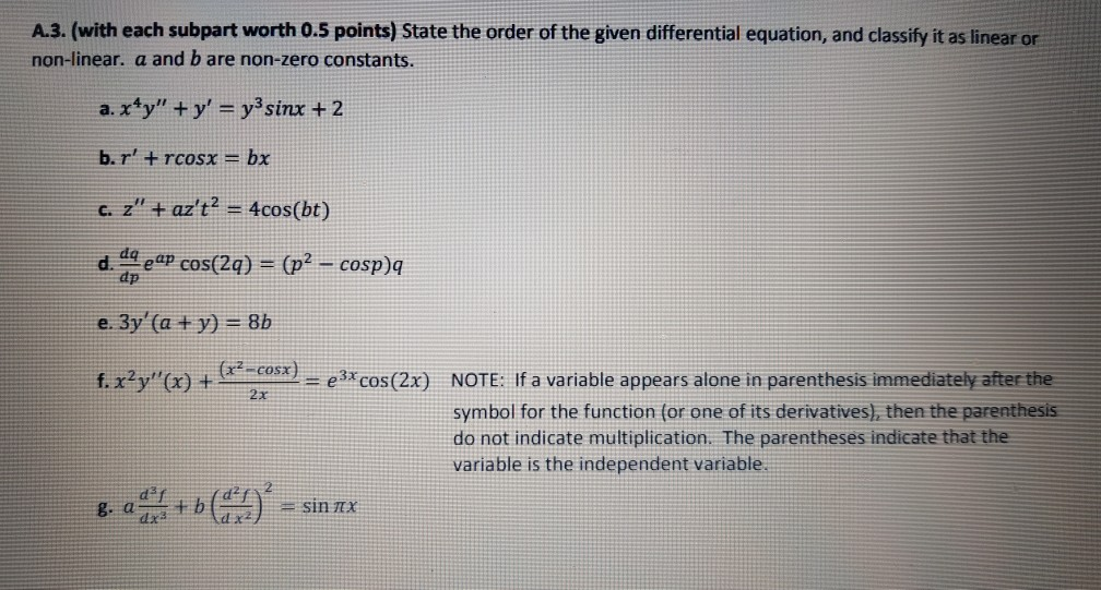Solved A.3. (with each subpart worth 0.5 points) State the | Chegg.com