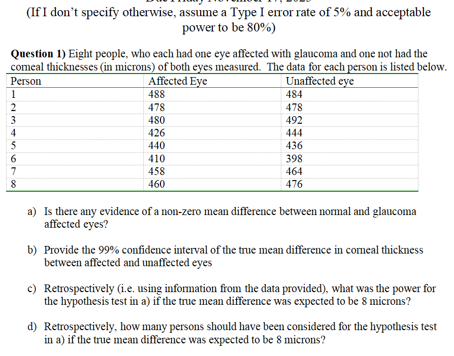 Solved (If I don't specify otherwise, assume a Type I error | Chegg.com