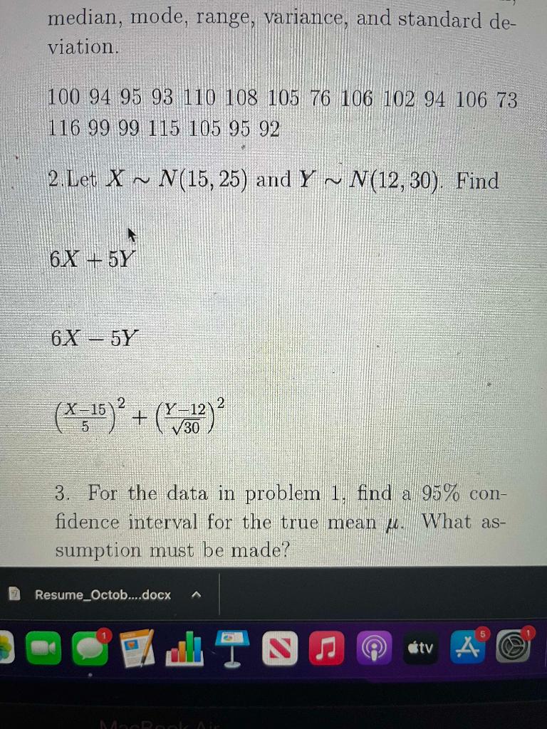 Solved median, mode, range, variance, and standard | Chegg.com