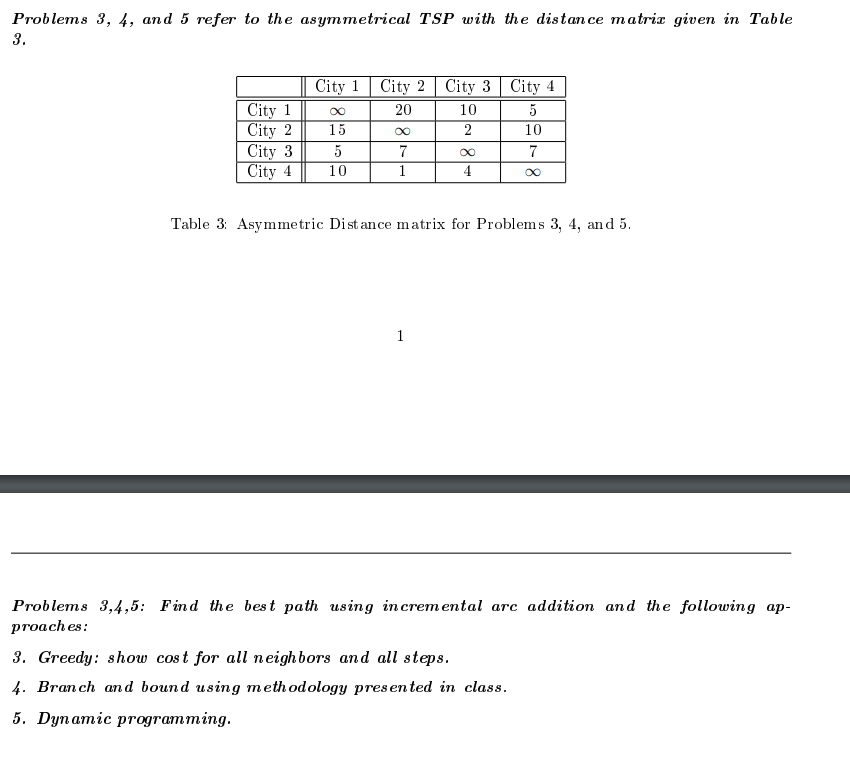 Solved Problems 3, 4, and 5 refer to the asymmetrical TSP | Chegg.com