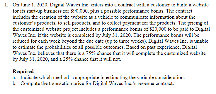 Solved 1. On June 1, 2020, Digital Waves Inc. enters into a | Chegg.com