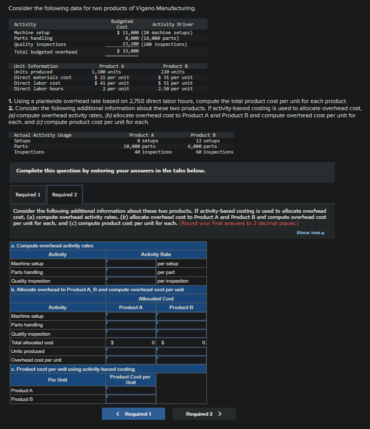 Solved Consider the following data for two products of | Chegg.com