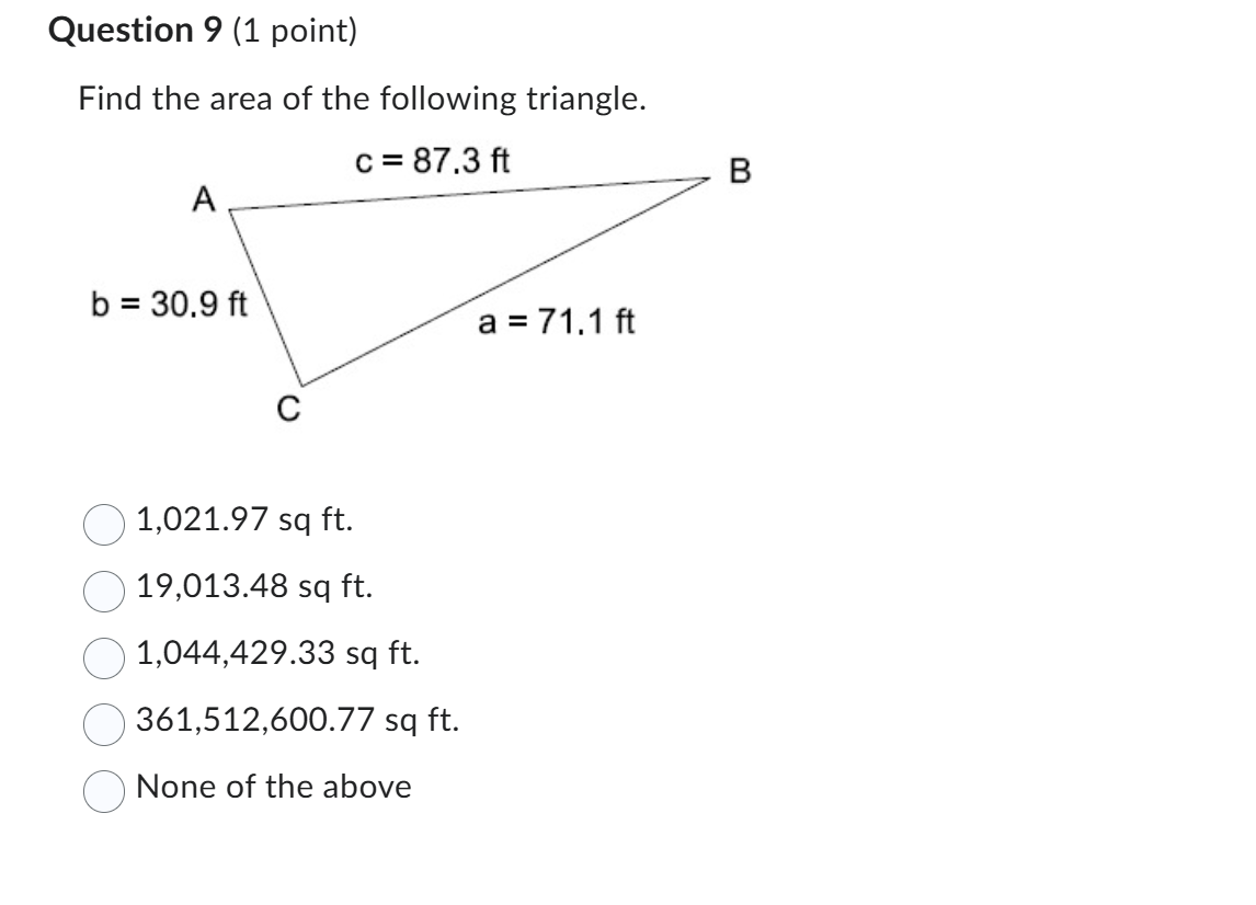 Solved by an EXPERT Question 9 (1 ﻿point)Find the area of the following | Chegg.com