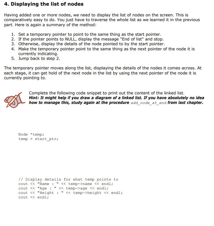 Solved 4. Displaying the list of nodes Having added one or | Chegg.com