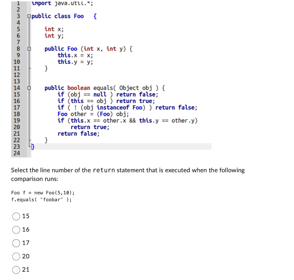 Solved Select the line number of the return statement that | Chegg.com