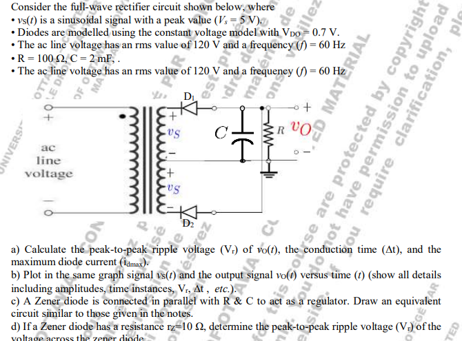 Solved Consider the full-wave rectifier circuit shown below, | Chegg.com