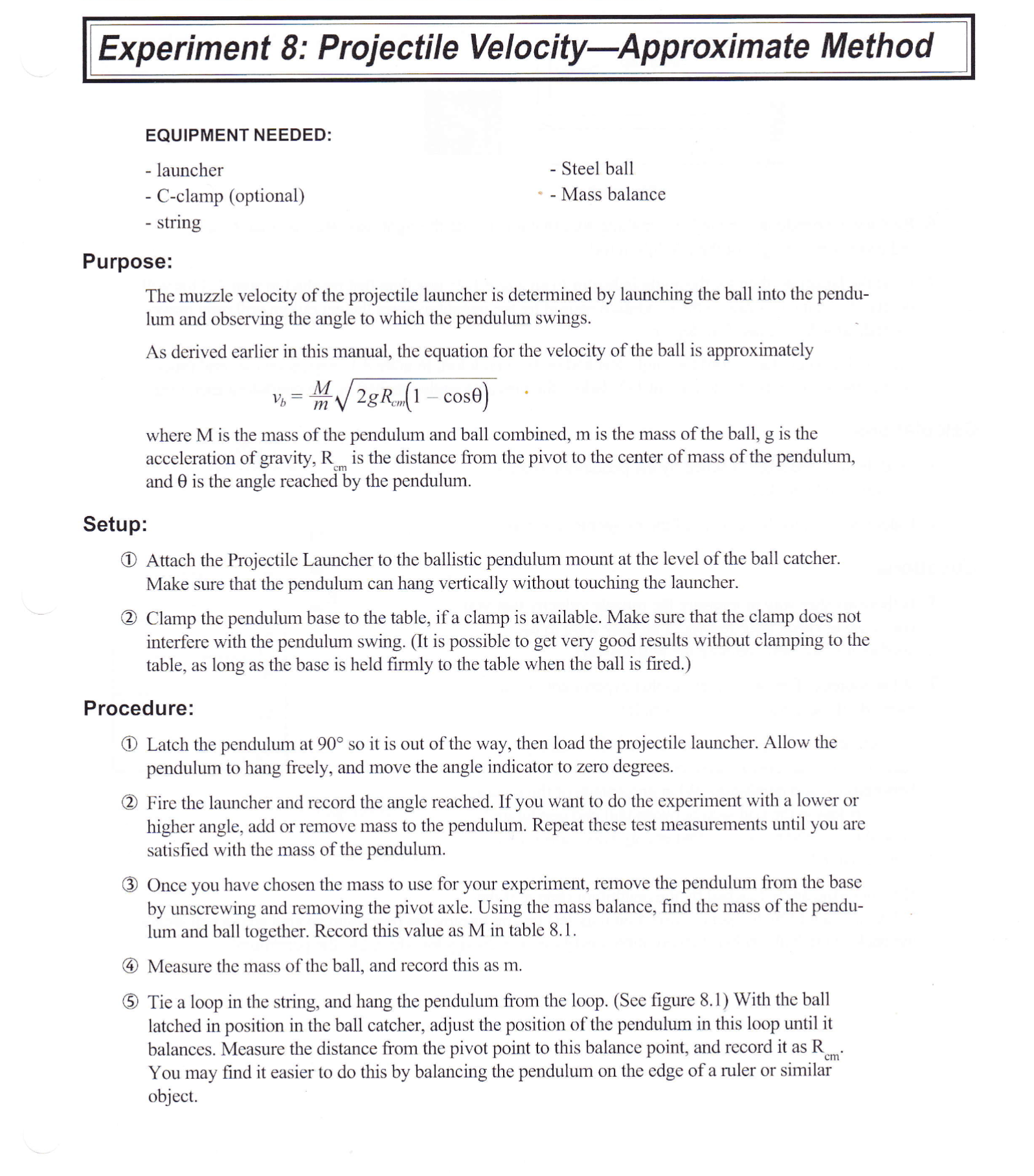 Experiment 8: Projectile Velocity-Approximate Method | Chegg.com