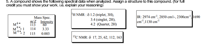 Solved IR: 2974 cm−1,2850 cm1−,2300 cm−1, cm−1,1130 cm−1 | Chegg.com