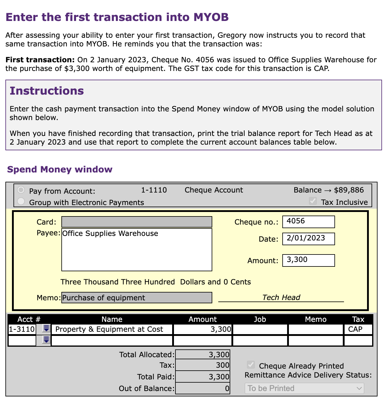 Solved Enter the first transaction into MYOB After assessing | Chegg.com