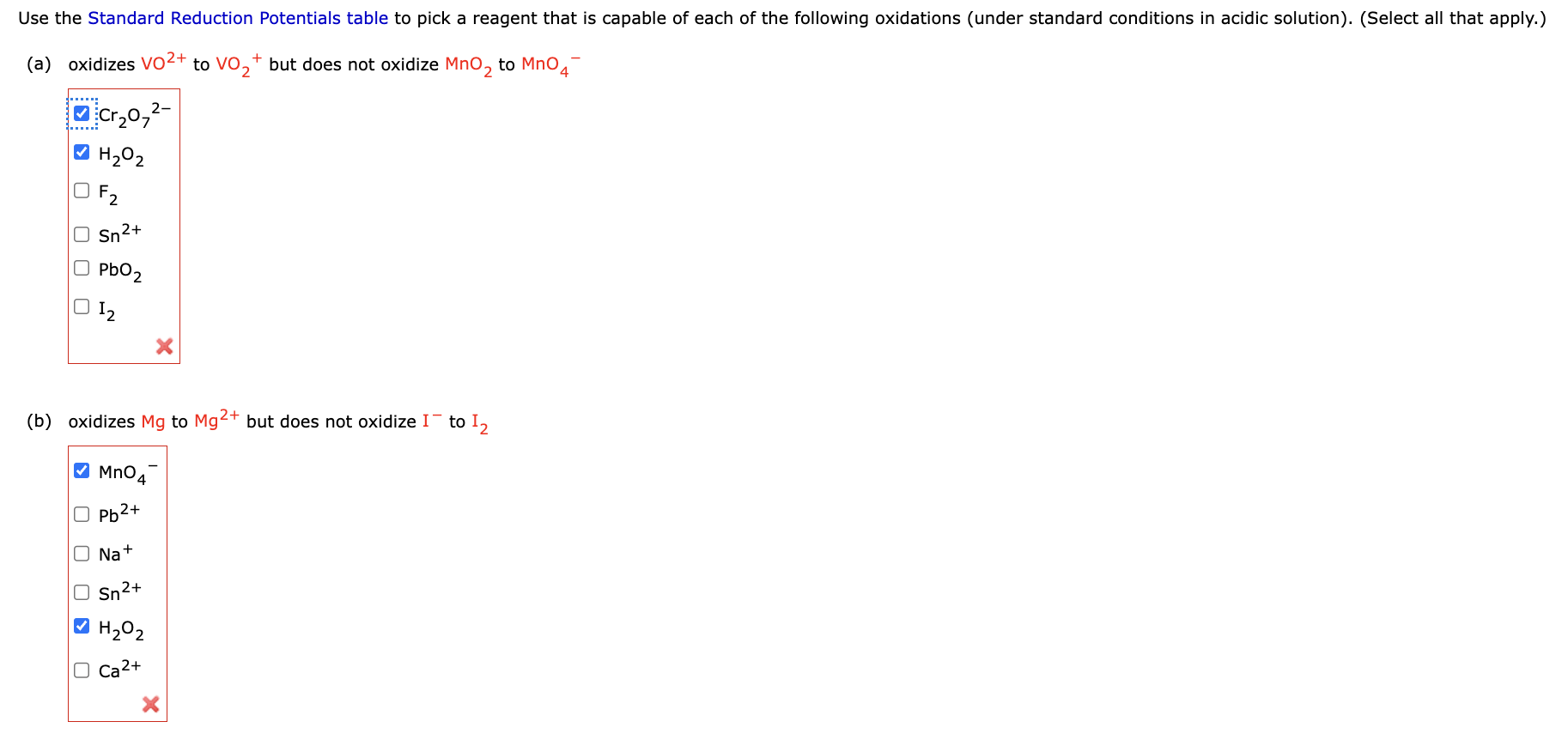 Solved (a) oxidizes \\( \\mathrm{VO}^{2+} \\) to \\( | Chegg.com