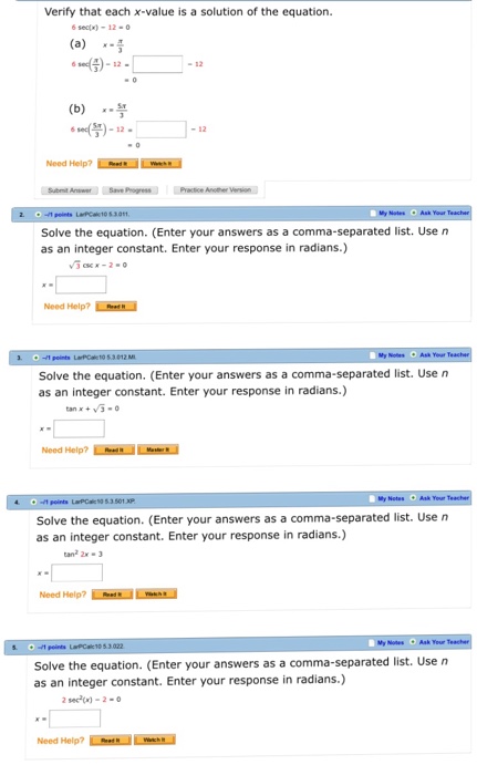 Solved Verify that each x-value is a solution of the | Chegg.com