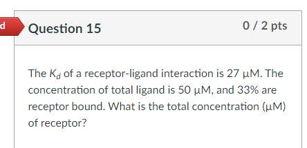 Solved d Question 15 0/2 pts The Kd of a receptor-ligand | Chegg.com