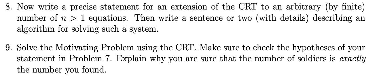 Solved Extending the CRT to more congruence equations. As in | Chegg.com