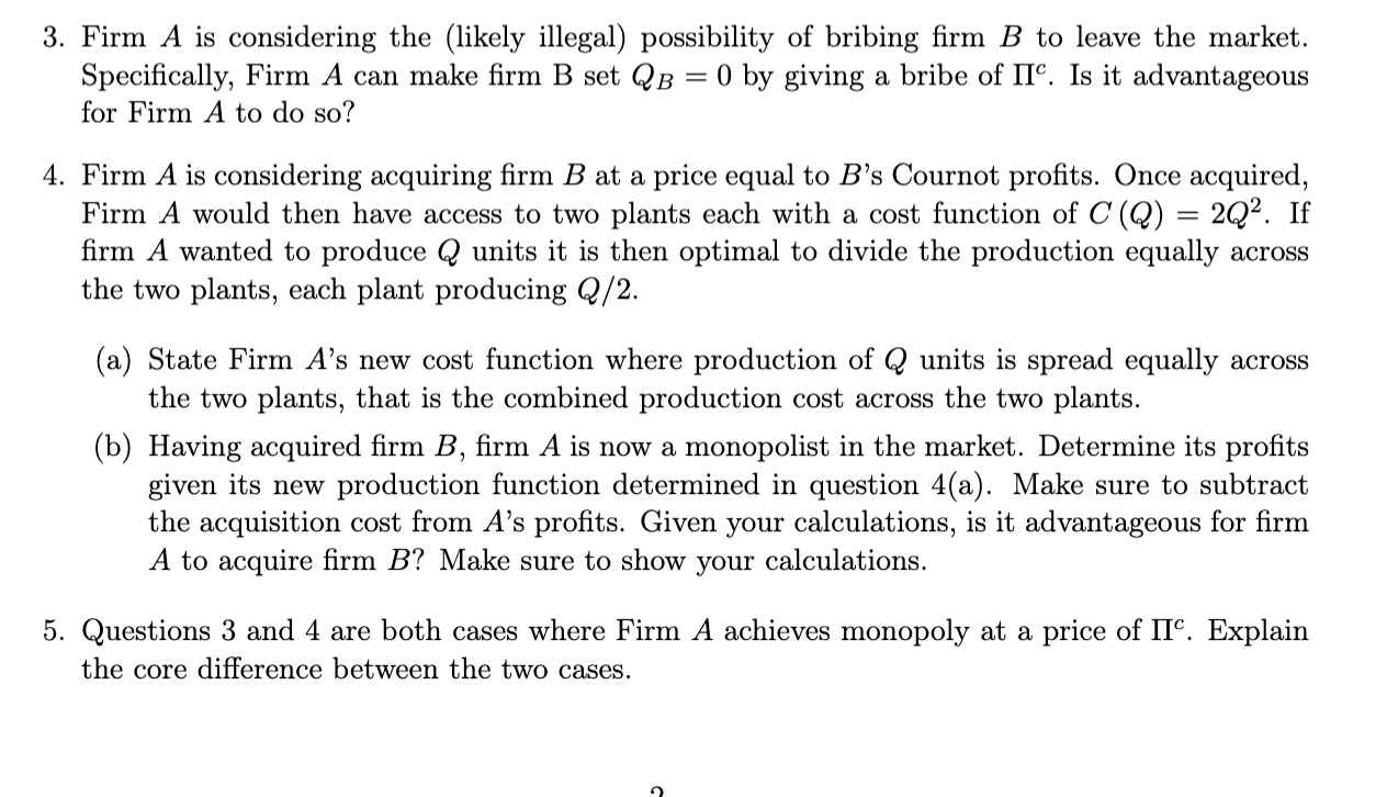 Problem 4 – Cournot Competition and Acquisition (30 | Chegg.com