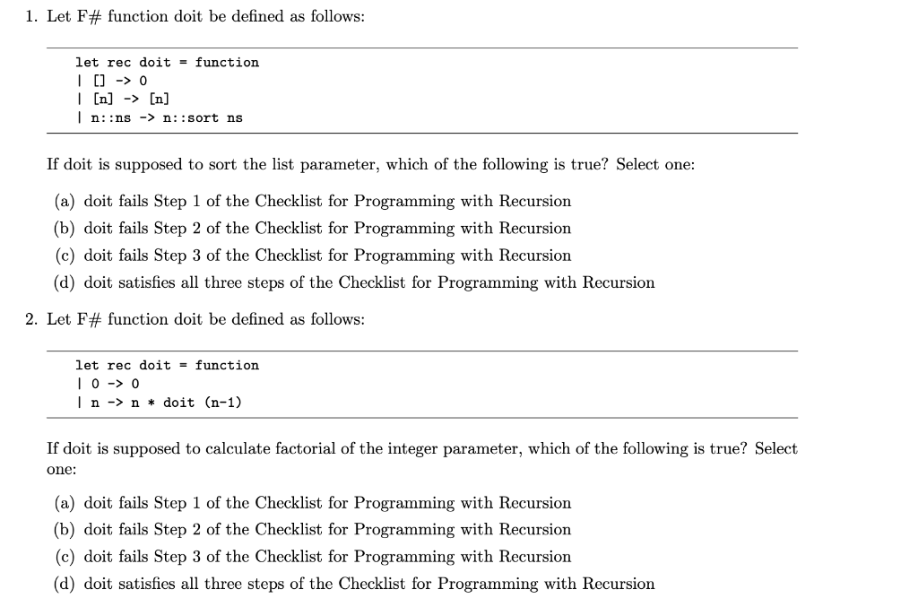 Solved 1. Let F# function doit be defined as follows: let | Chegg.com