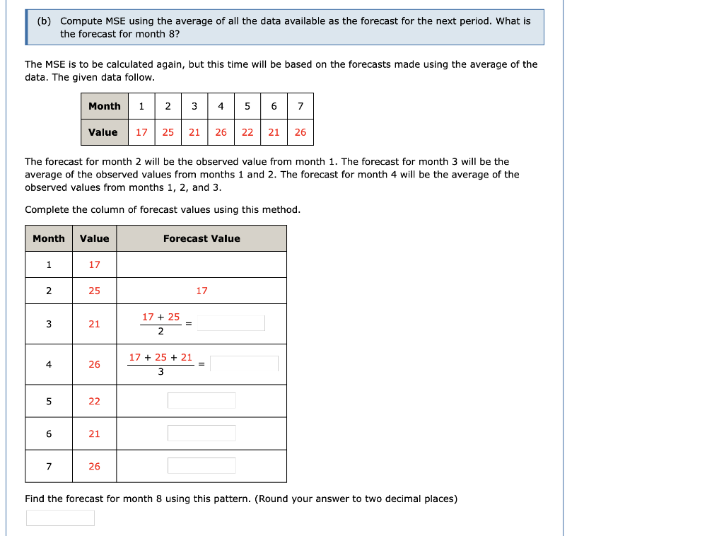 Solved (b) Compute MSE using the average of all the data | Chegg.com