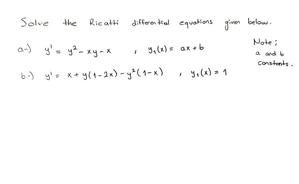 Solved Solve the Ricatti differential equations given below. | Chegg.com