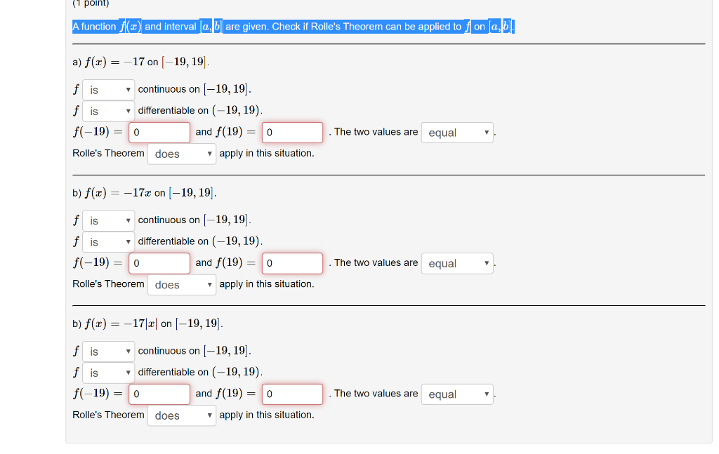Solved A function f(x) and interval [a,b] are given. Check | Chegg.com