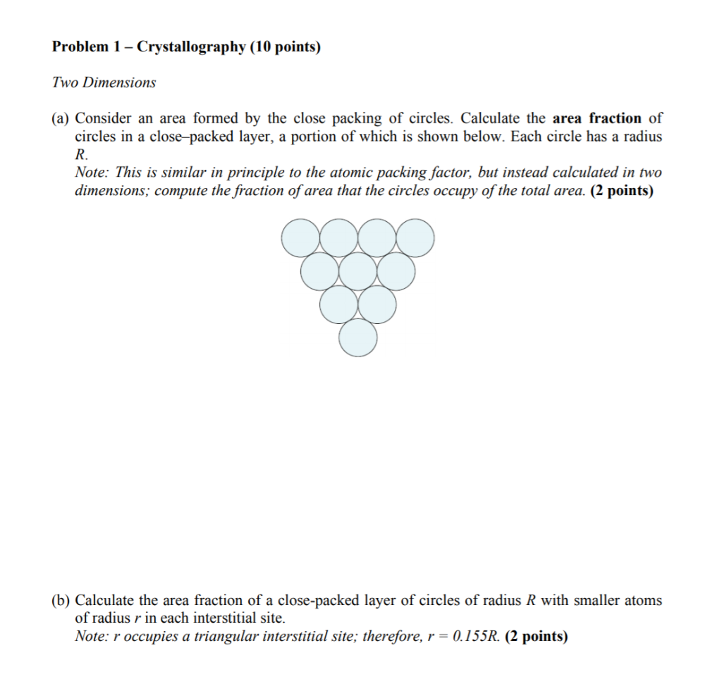 Solved Problem 1 - Crystallography (10 points) Two | Chegg.com