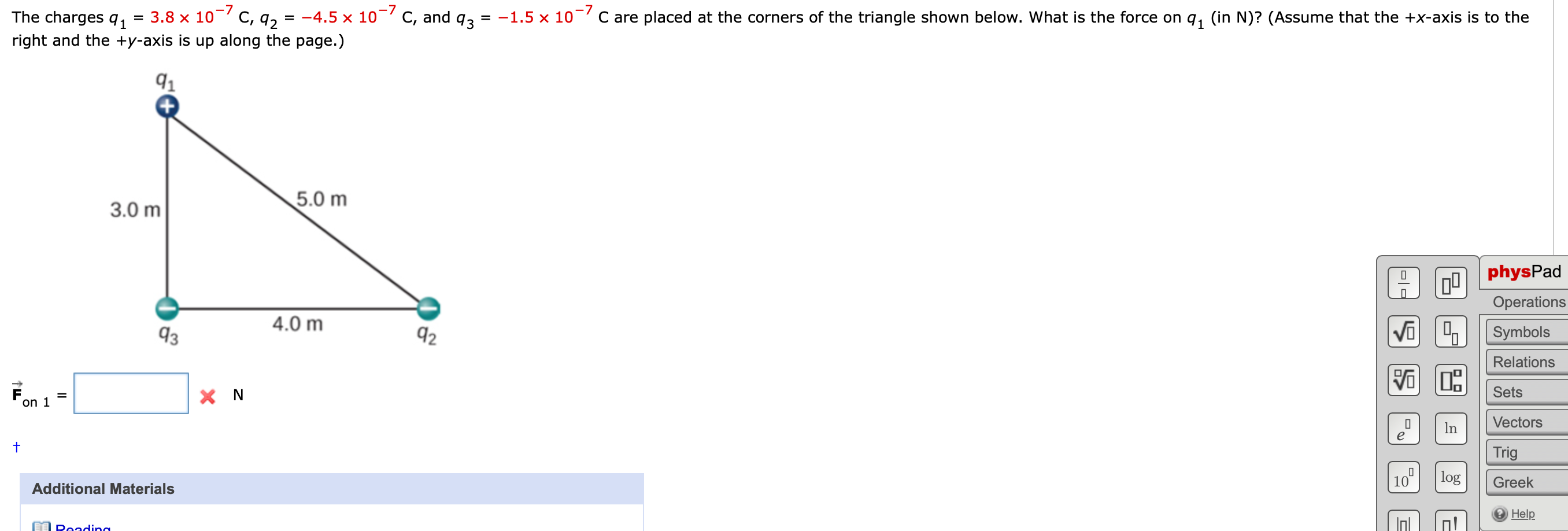 Solved q1=3.8×10−7C,q2=−4.5×10−7C, and q3=−1.5×10−7 | Chegg.com