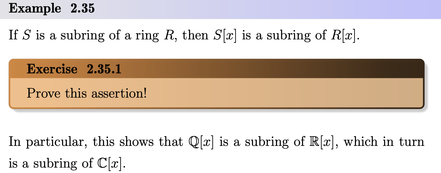 Solved Example 2.35 If S is a subring of a ring R, then S[x] | Chegg.com