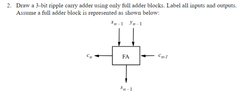 Solved 2. ﻿Draw a 3-bit ripple carry adder using only full | Chegg.com