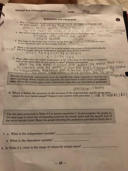 REPORT FOR EXPERIMENT 5 (continued) NAME QUESTIONS | Chegg.com