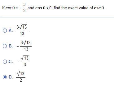 Solved 3 If cot 0 = and cos 0