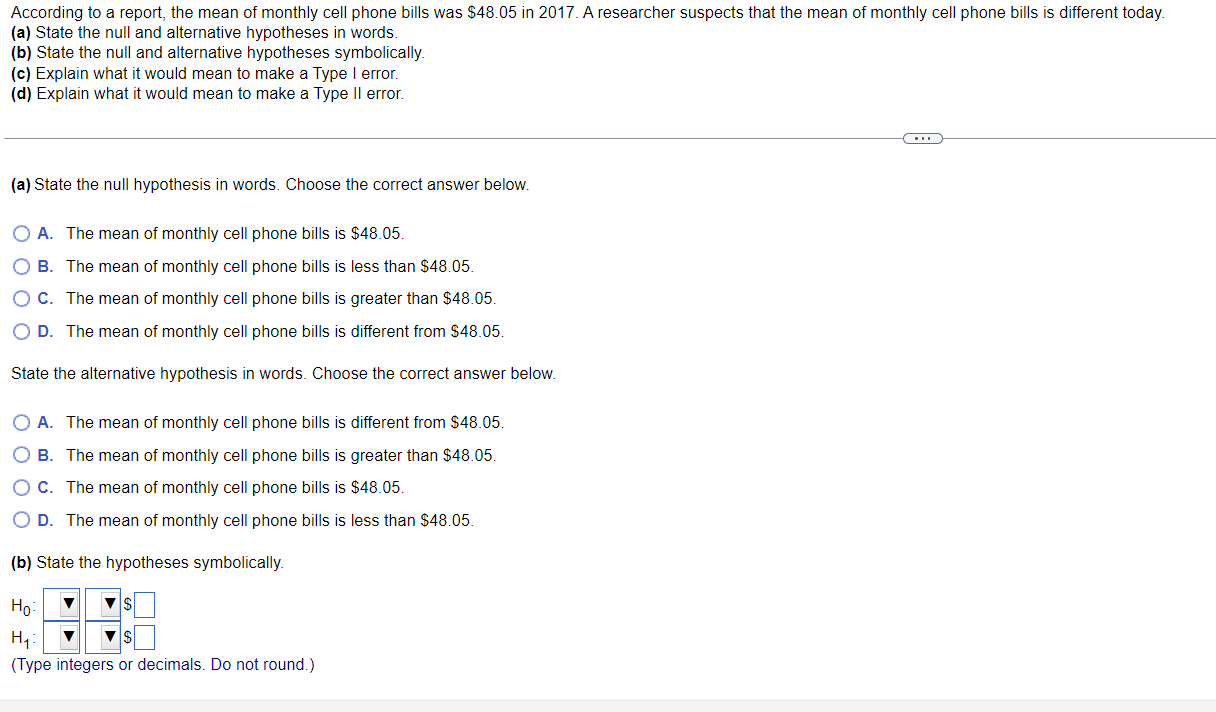 Solved According to a report, the mean of monthly cell phone | Chegg.com