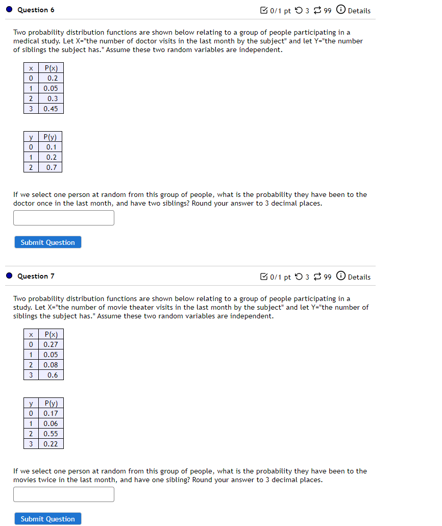 Solved Question 6 B0/1 pt 399 Details Two probability | Chegg.com